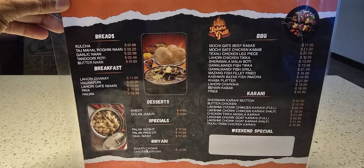 Menu at Lahori Grill Taste of Lahore restaurant, Calgary