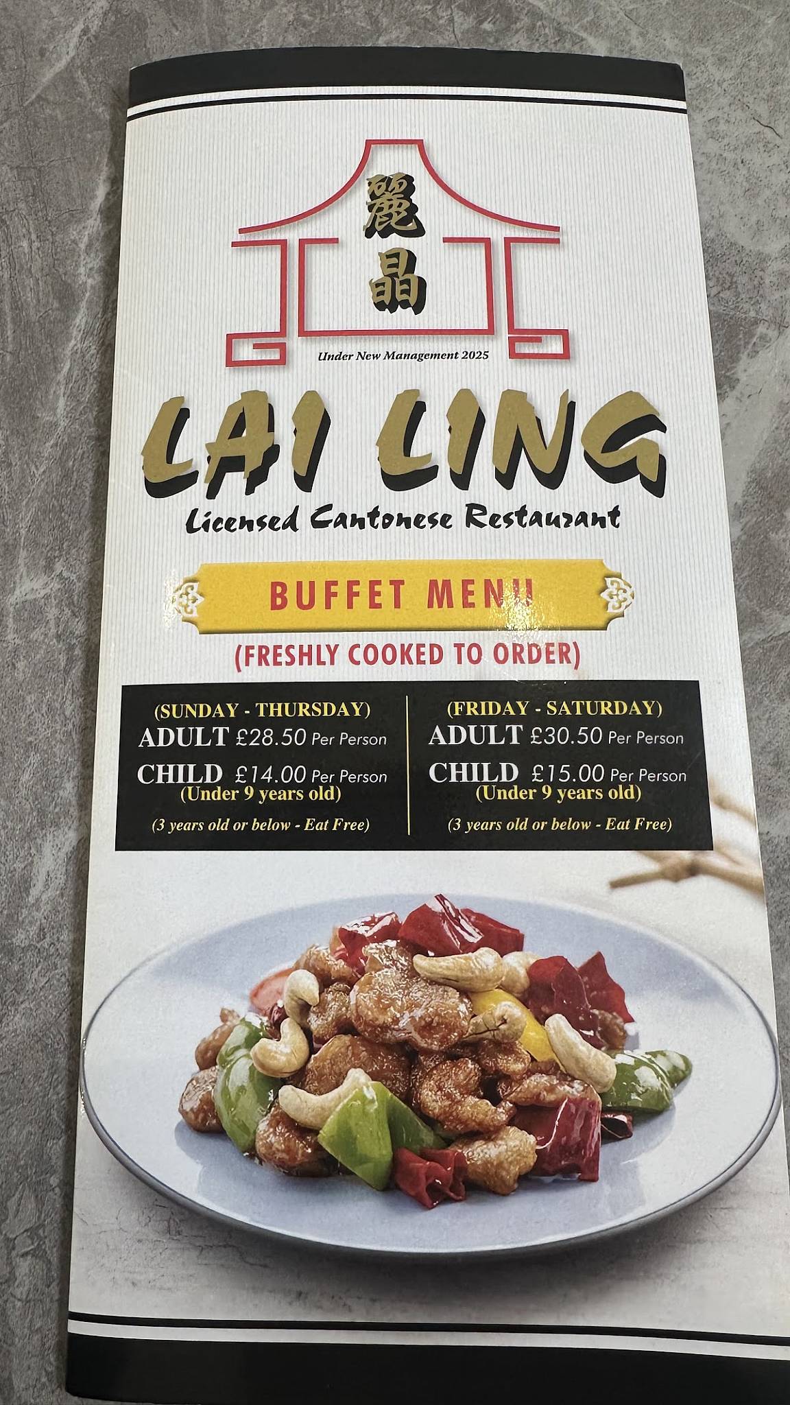 Menu at Lai Ling restaurant, Birmingham, 429 Lickey Rd