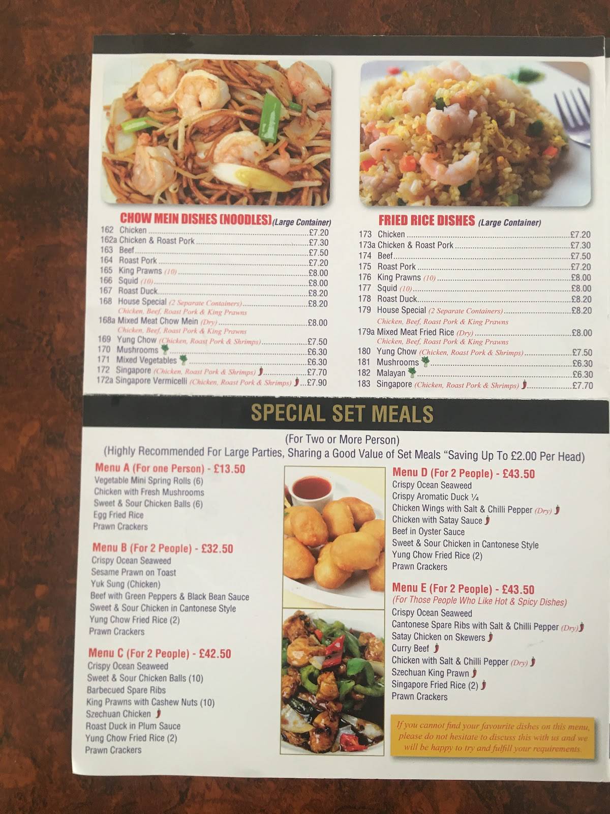 Menu at Lai Ling restaurant, Birmingham, 429 Lickey Rd
