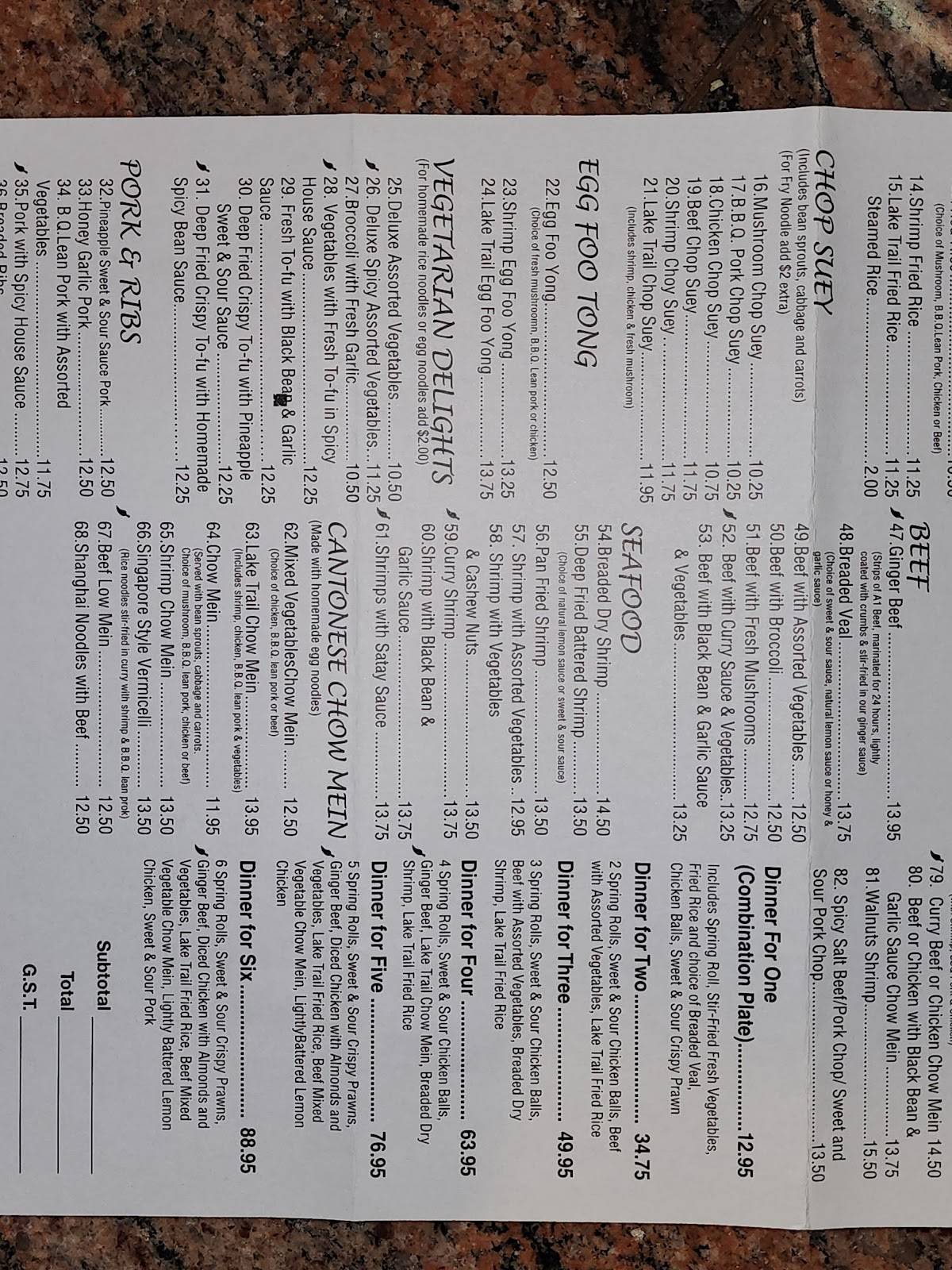 Menu at Lake Trail Family Restaurant, Anola, 36003 Provincial Trunk Hwy 12
