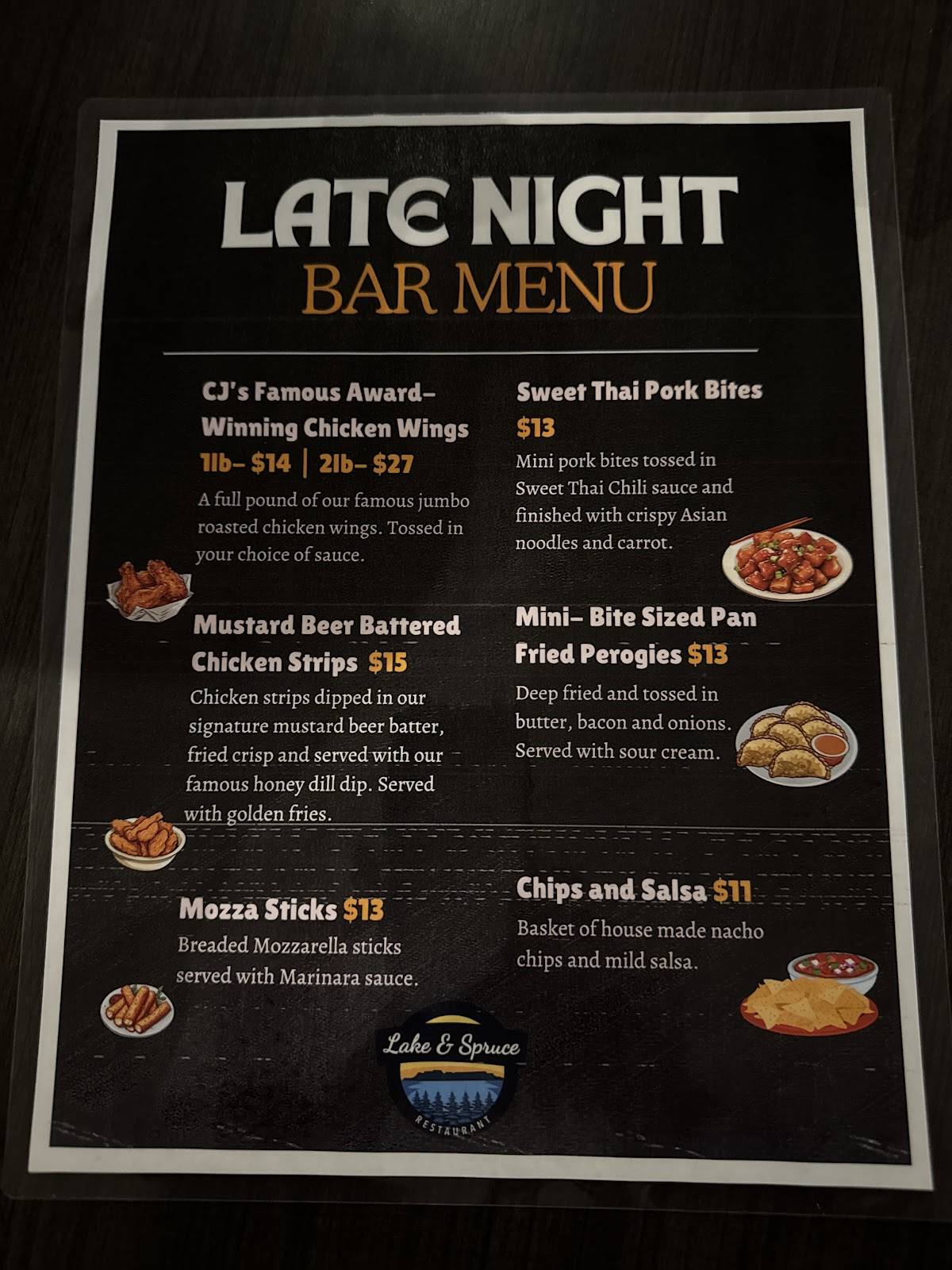 Menu at Lake & Spruce Restaurant (formerly Chicago Joes), Thunder Bay