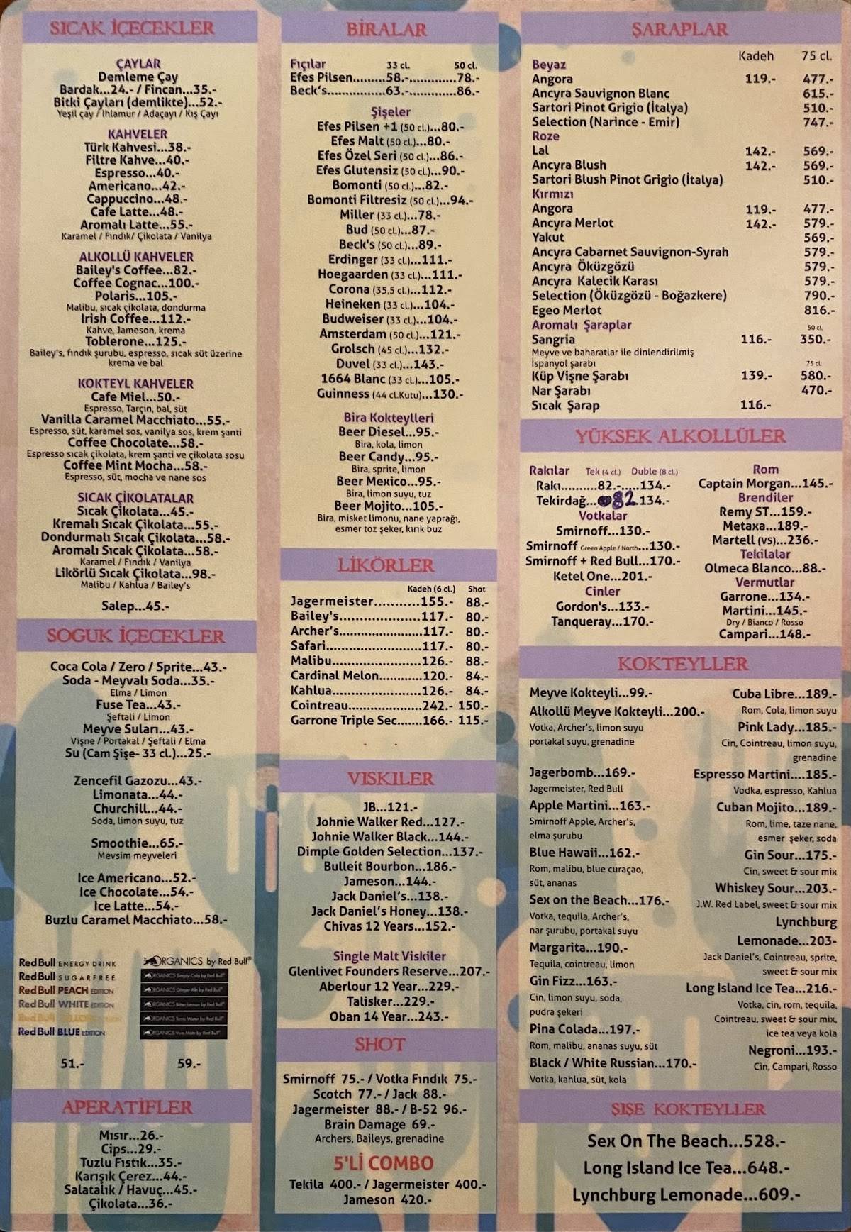 Menu at Lâl Cafe Bar, Istanbul, Kadife Sk. No:19