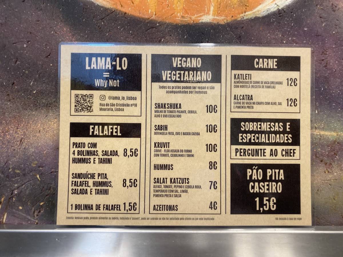 Menu em Lama Lo restaurante, Lisboa, R. São Cristóvão n18