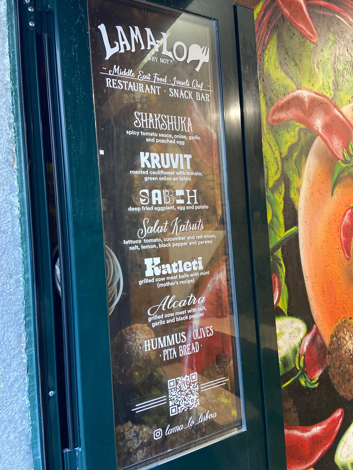 Menu at Lama Lo restaurant, Lisbon