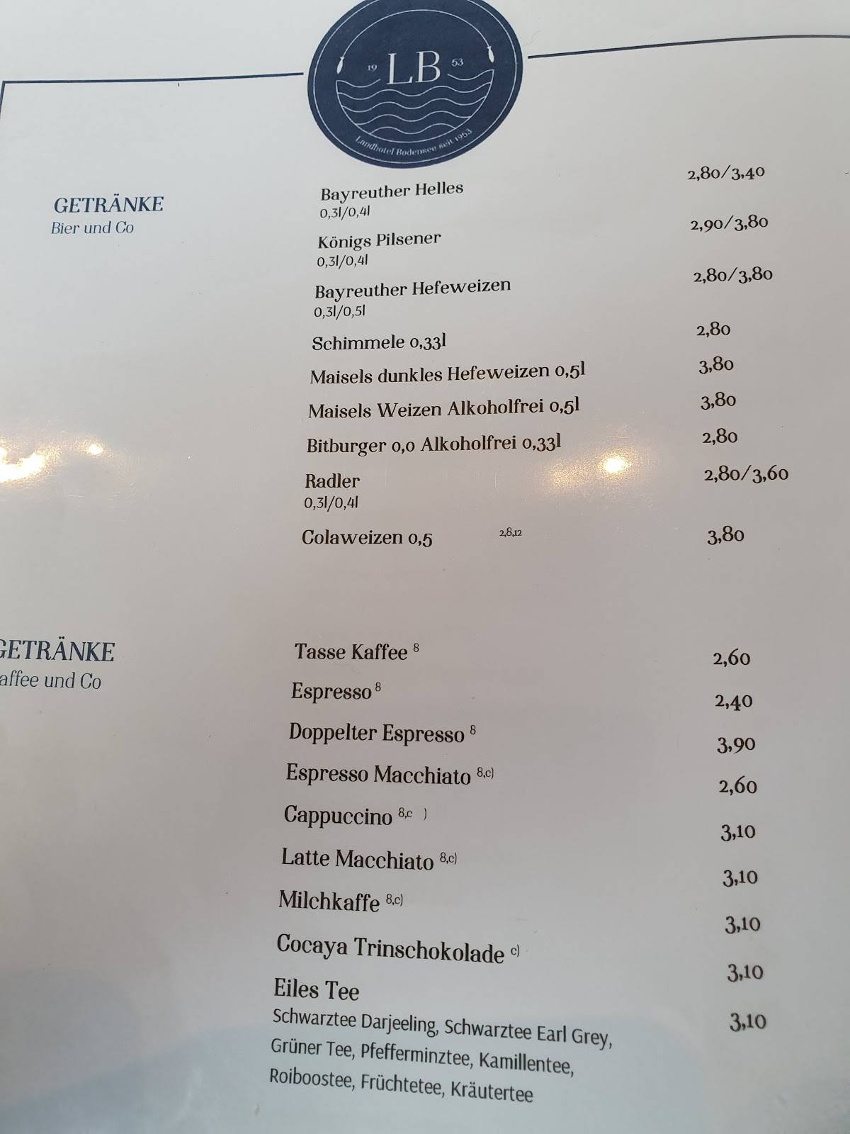 Speisekarte von Landhotel Bodensee Konstanz-Wallhausen restaurant, Konstanz