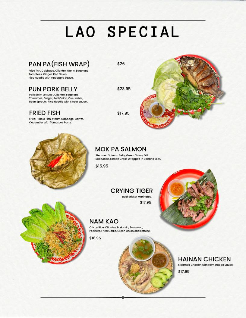 Carta del restaurante Lao Kitchen, Las Vegas