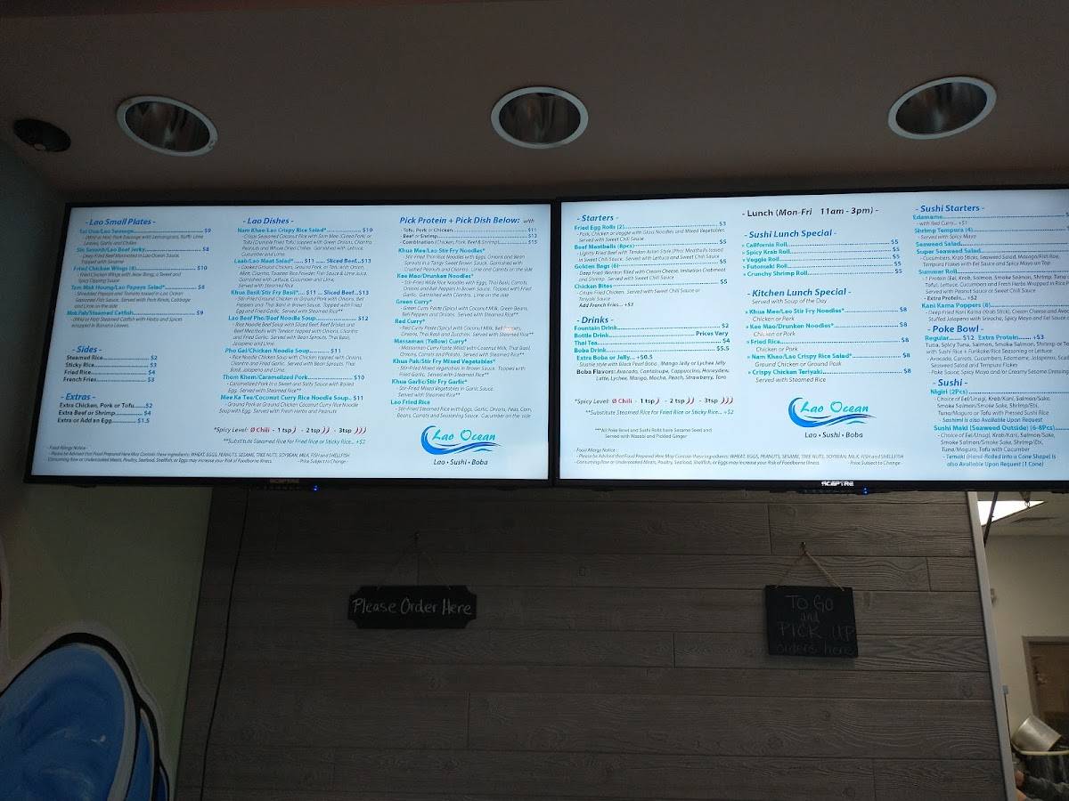 Menu at Lao Ocean restaurant, Gulf Breeze