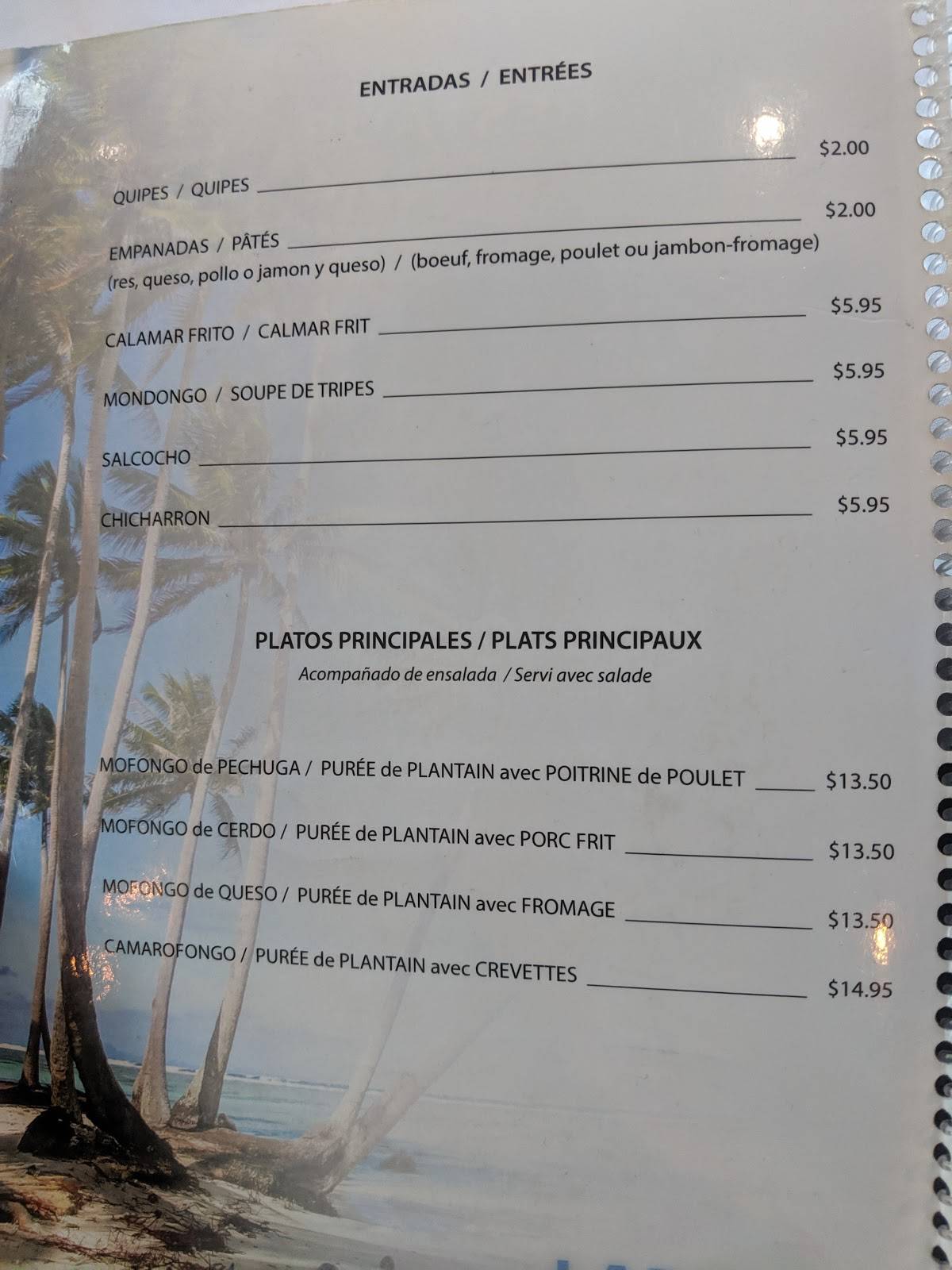 Menu at Larimar Restaurant, Montréal