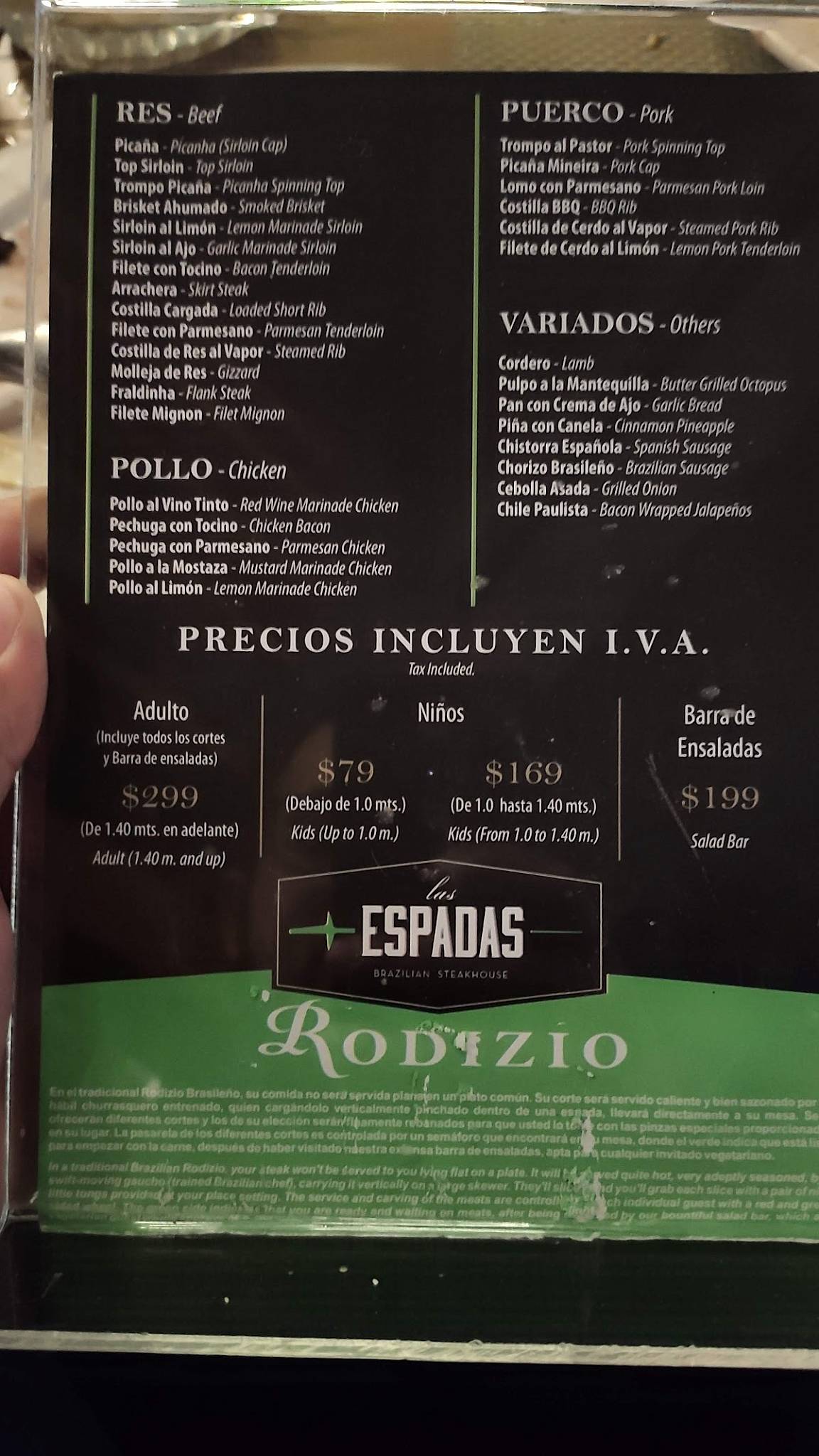 Carta de Las Espadas - Brazilian Steakhouse, Ciudad Juarez, Av. Paseo ...