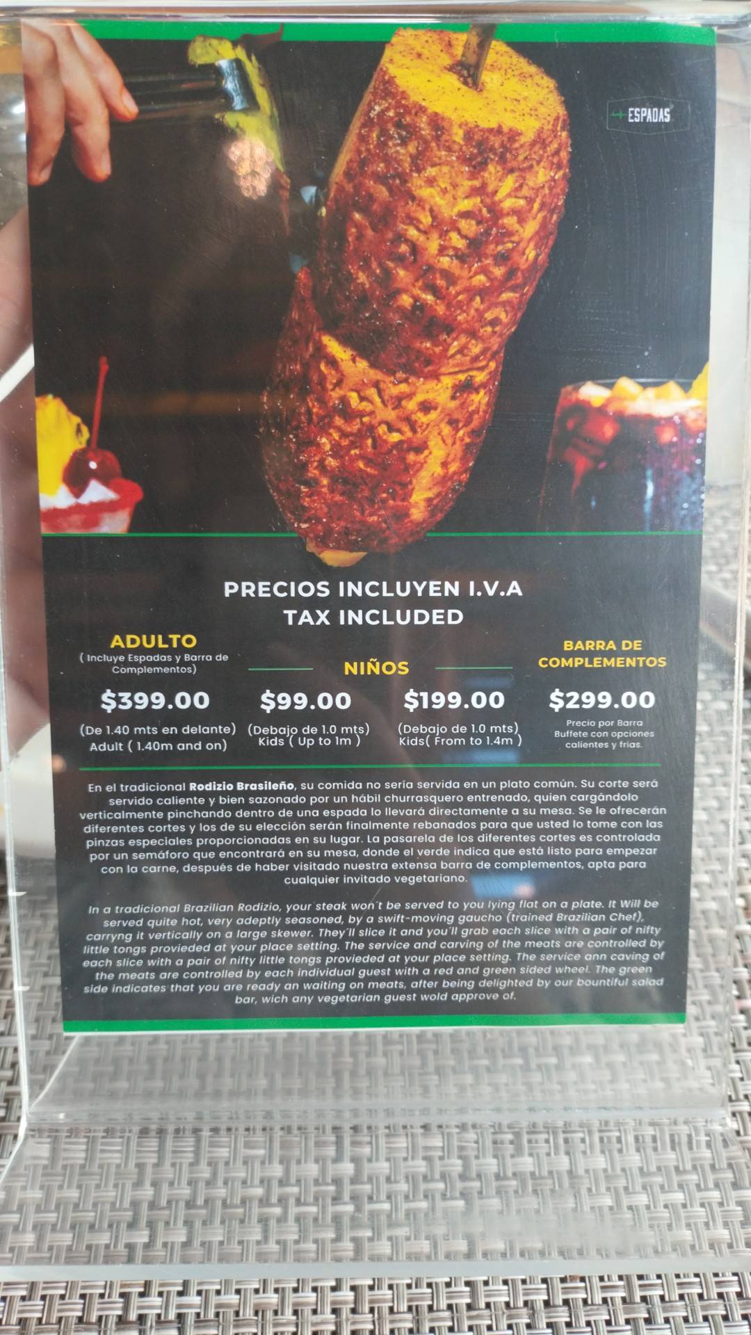 Carta de Las Espadas - Brazilian Steakhouse, Ciudad Juarez, Av. Paseo ...