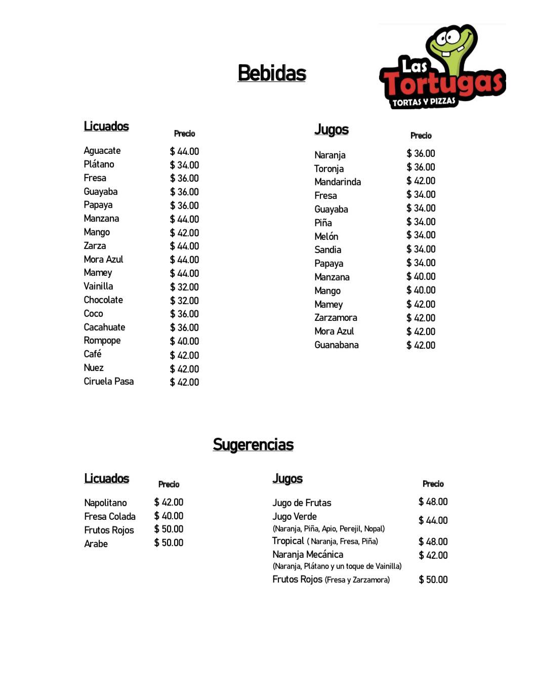 Carta del restaurante Las TORTUGAS Tortas y Jugos Uruapan, Uruapan