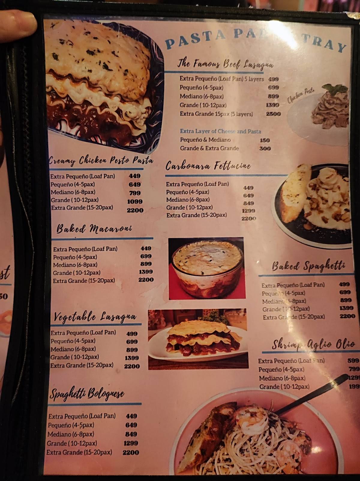 Menu at Las Tres Marias Deliciosa Lasaña Manila Branch restaurant, Manila