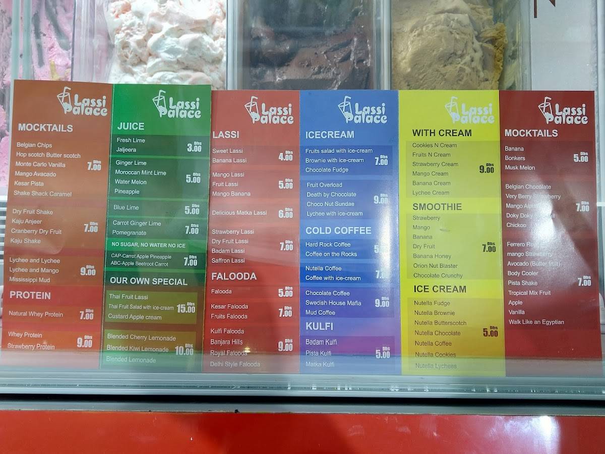 Menu at Lassi Palace pub & bar, Dubai, X5CC+MR5 - Ramla Mall