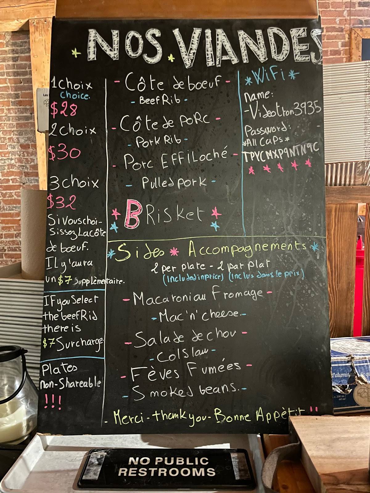 Menu at Lattuca Barbecue, Montréal