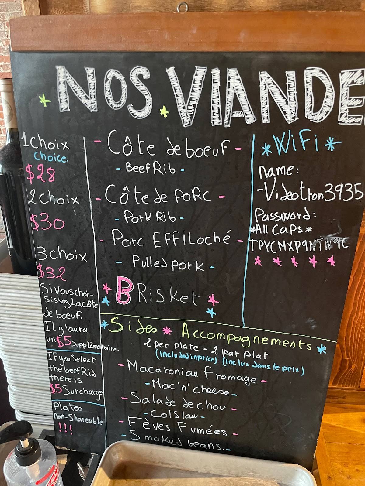 Menu at Lattuca Barbecue, Montréal