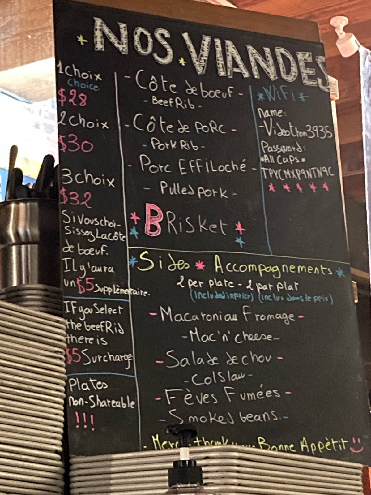 Menu at Lattuca Barbecue, Montréal