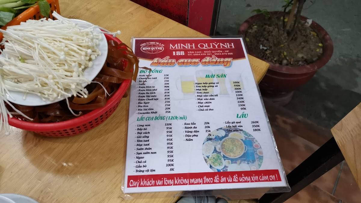 Menu at Lẩu Cua Đồng Minh Quỳnh restaurant, Hai Phong, 188 P. Văn Cao