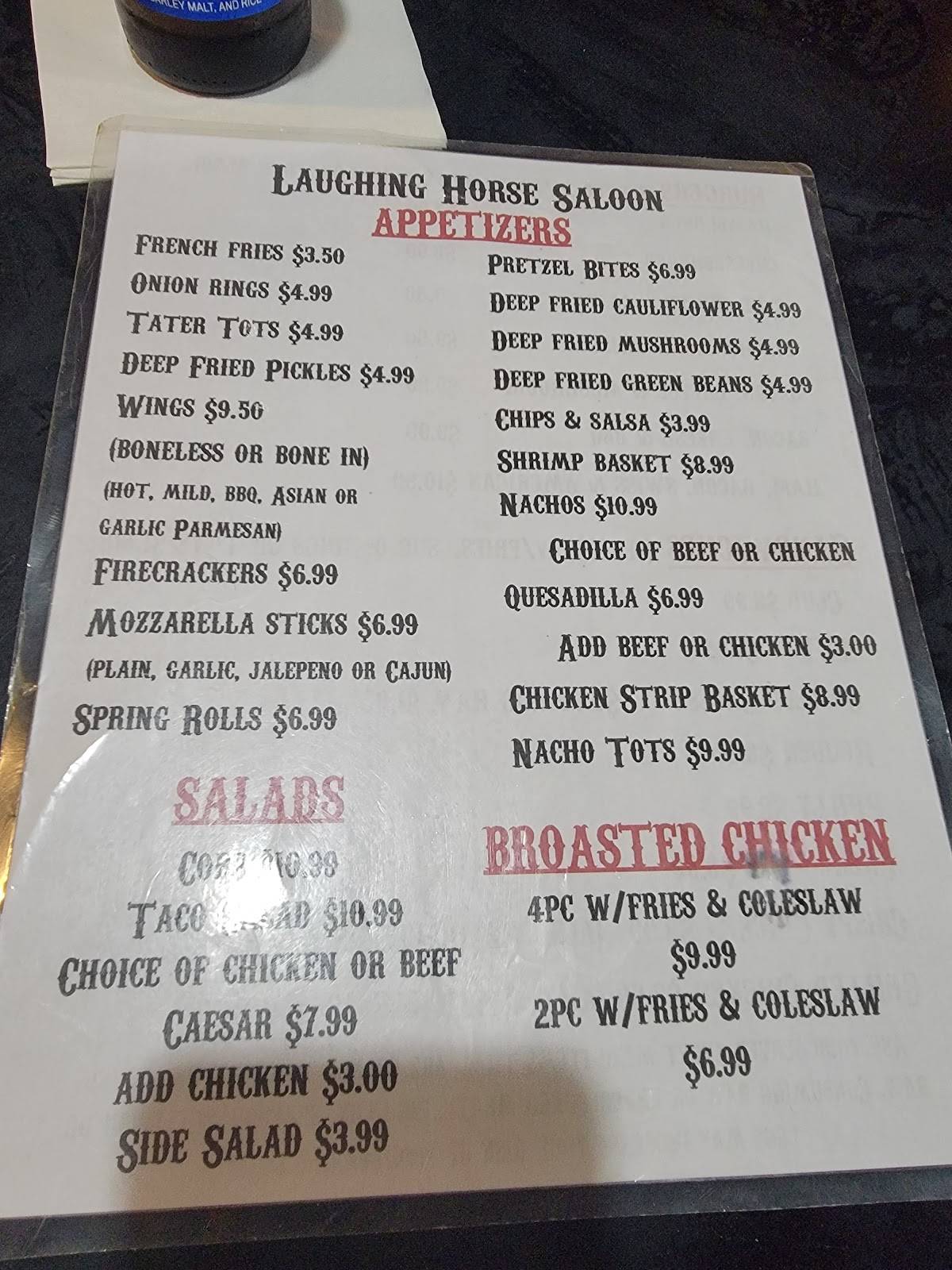 Menu at Laughing Horse Saloon pub & bar, Thompsonville