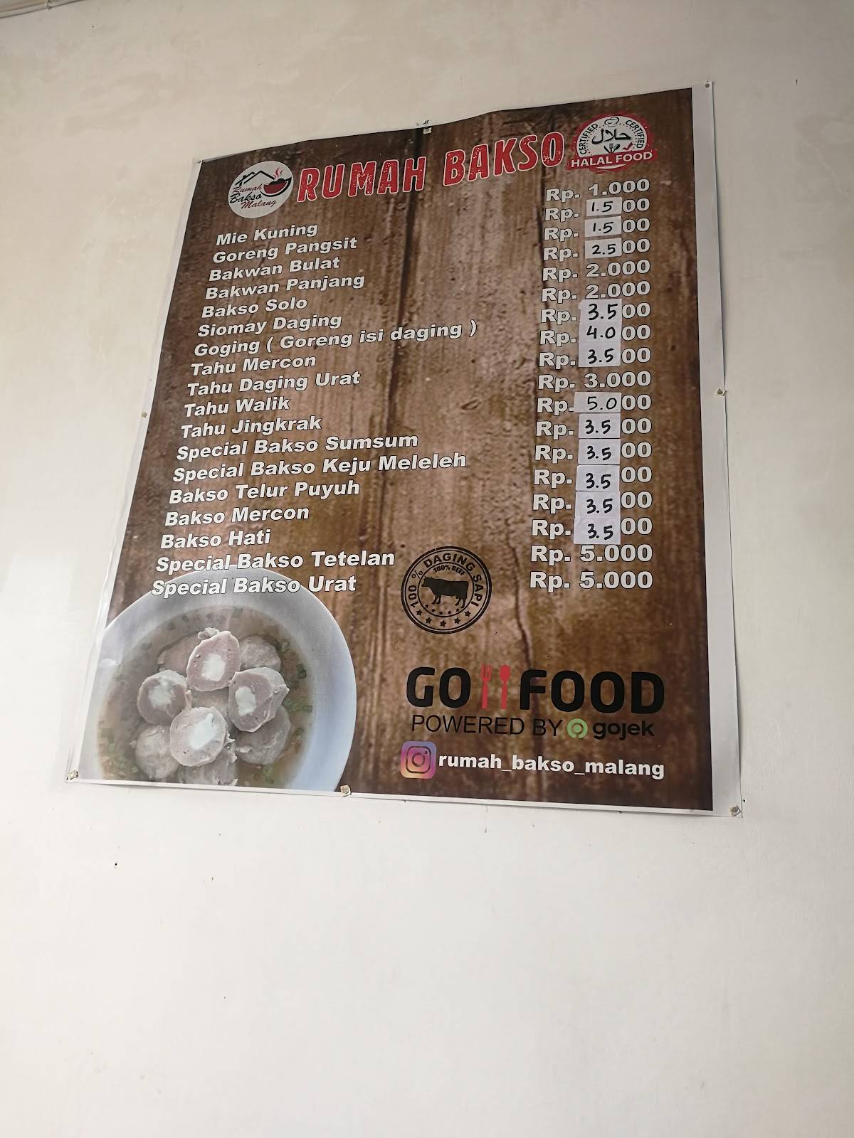 Carta del restaurante Rumah Bakso, Lawang, Green Paradise Regency ...
