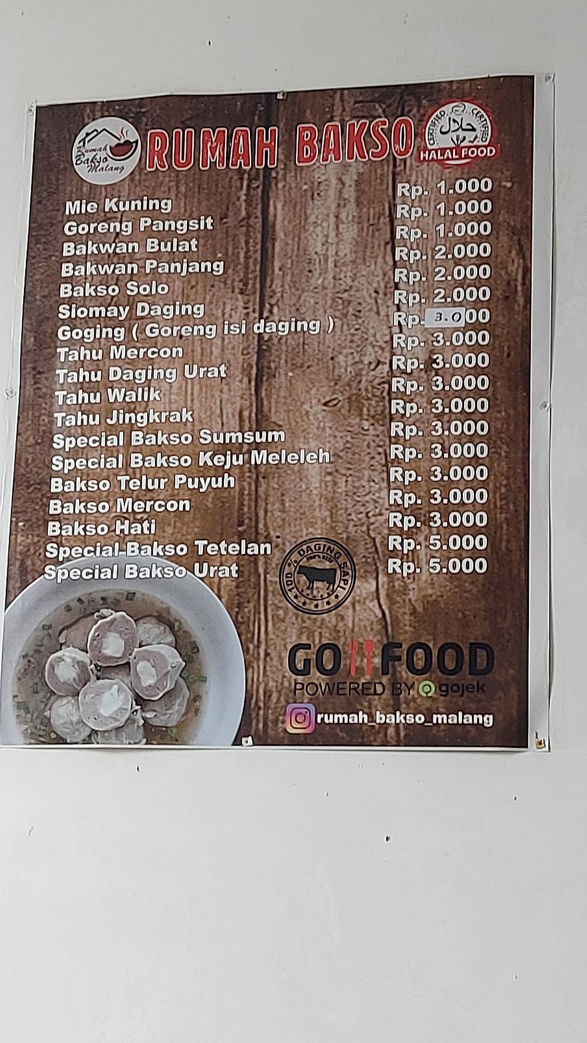 Carta del restaurante Rumah Bakso, Lawang, Green Paradise Regency ...
