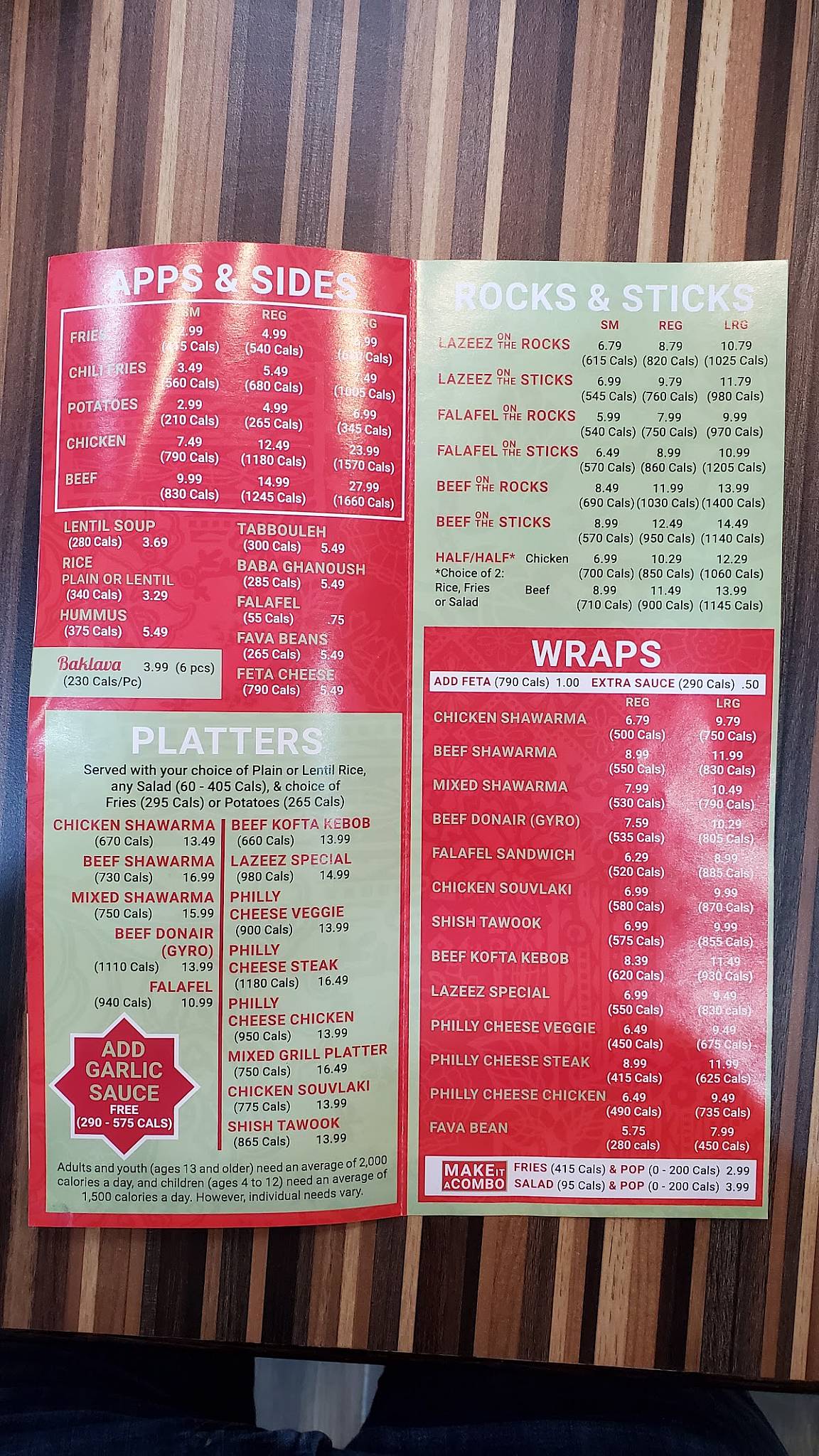 Menu at Lazeez Shawarma restaurant, Oshawa
