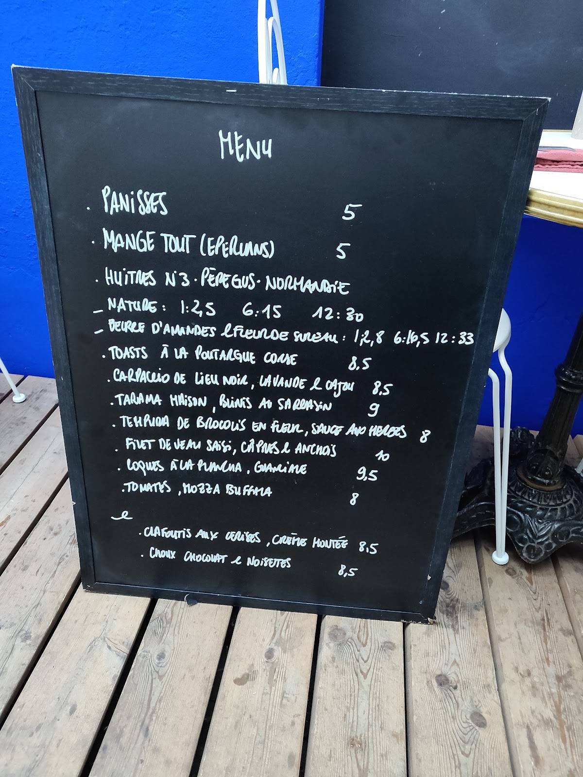 Menu au Le Bain des Dames, Bruxelles