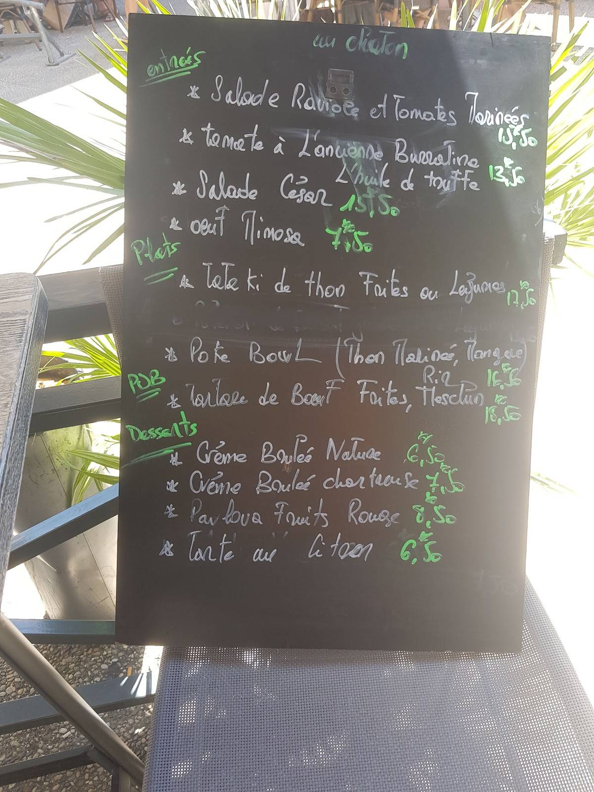 Menu au Le Chaton restaurant, Vienne