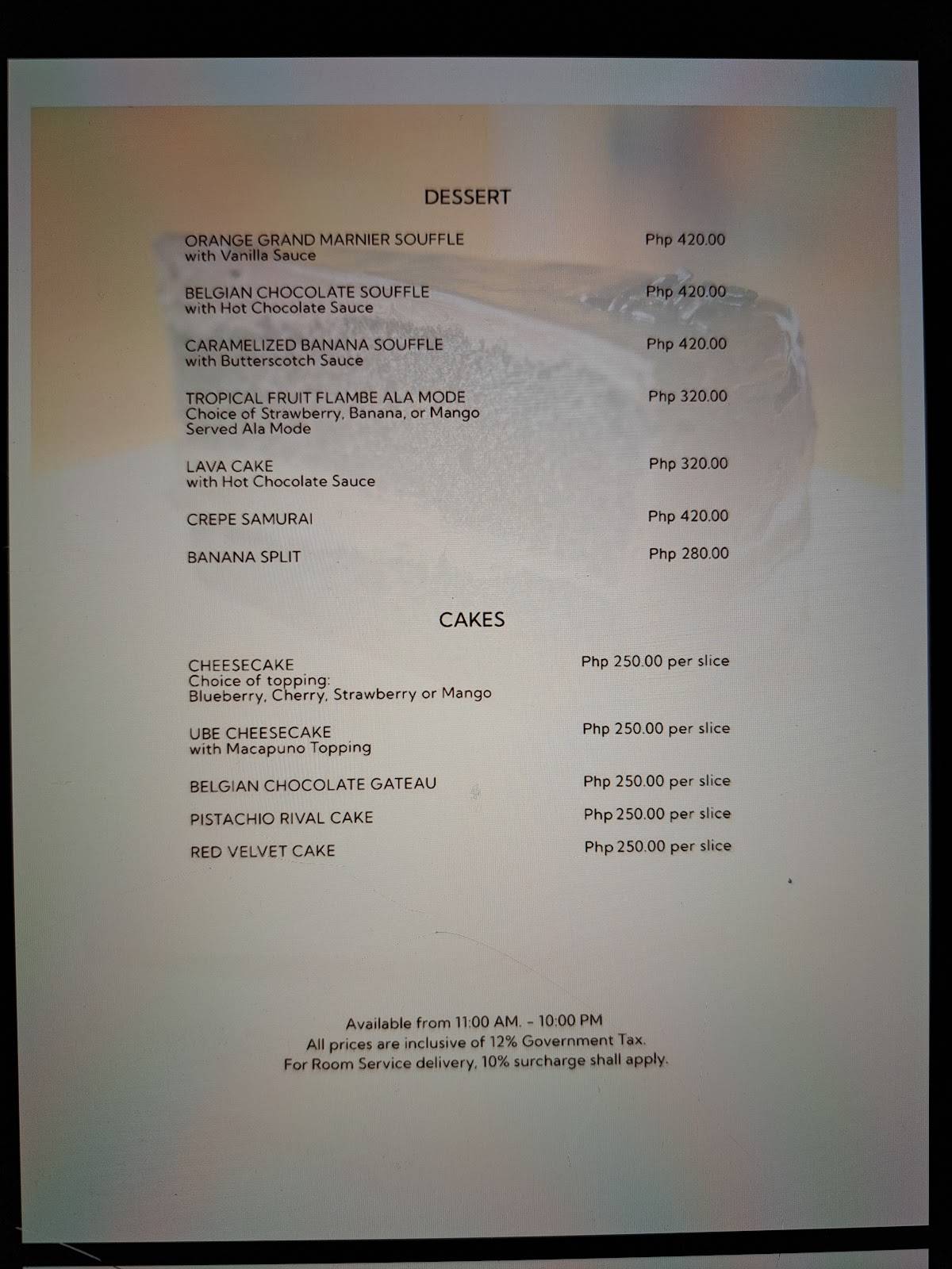Menu at Le Chef restaurant, Baguio