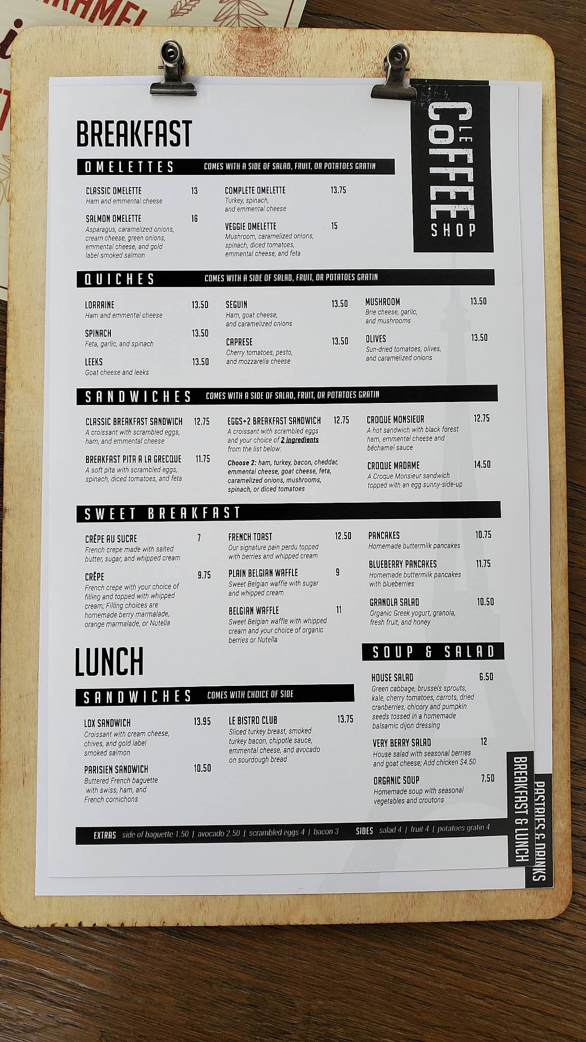 Menu at Le Coffee Shop cafe, Temecula, 4th St