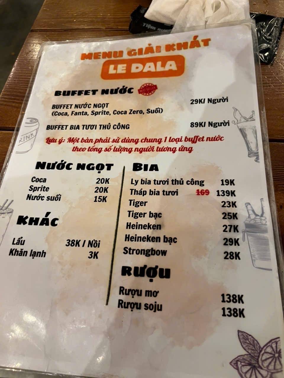 Menu at Le Dala - Tiệm nướng & Buffet hải sản restaurant, Ho Chi Minh City