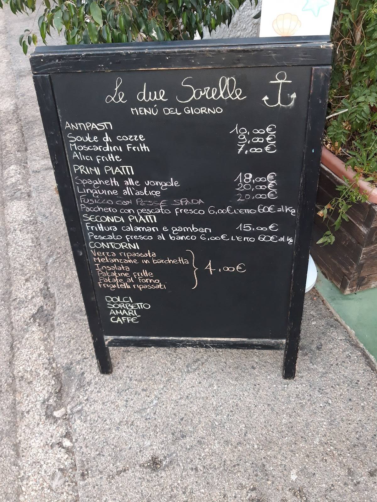 Menu at Le Due Sorelle Terracina restaurant, Terracina