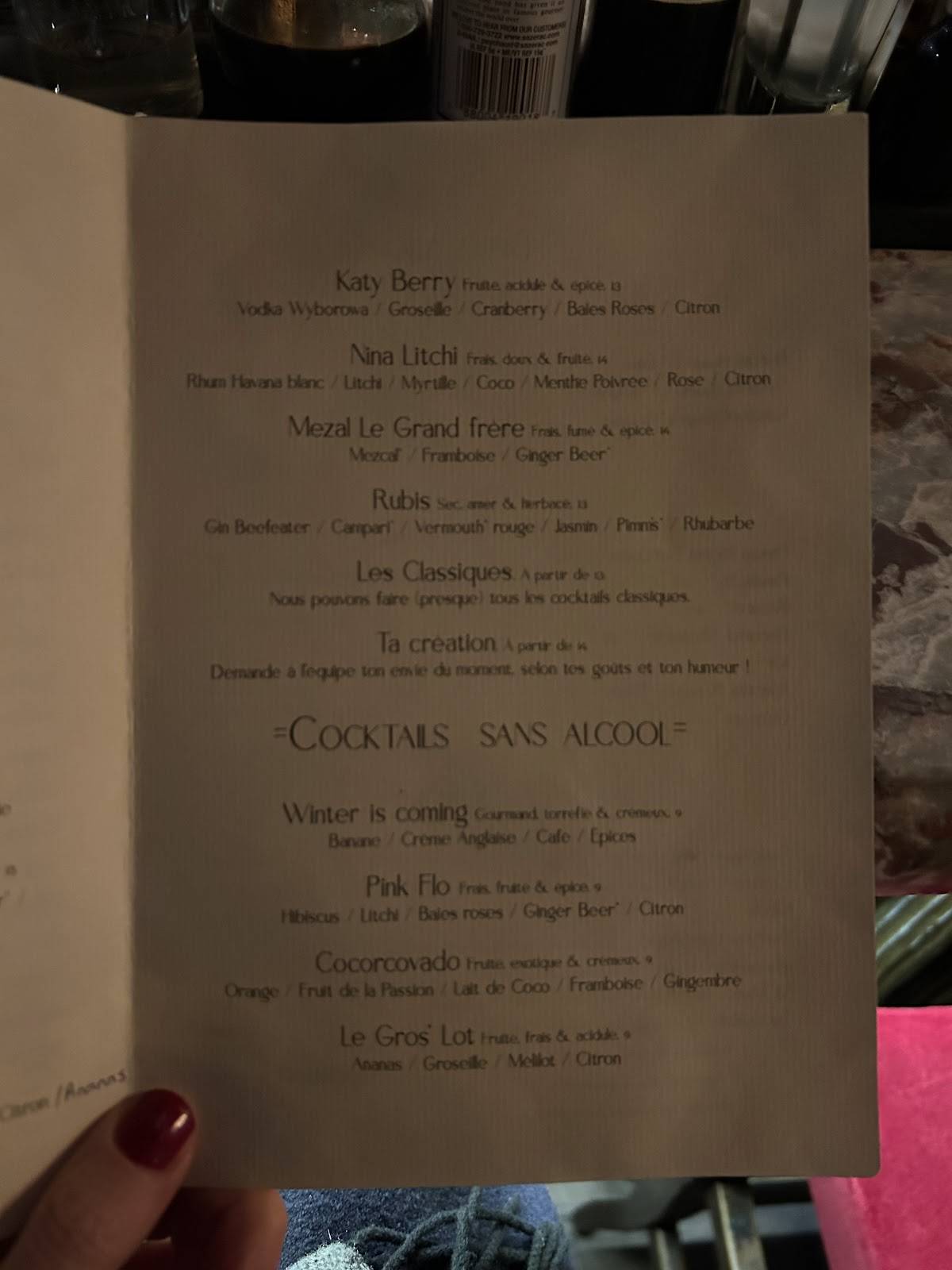 Menu au Bar le Florian, Lyon