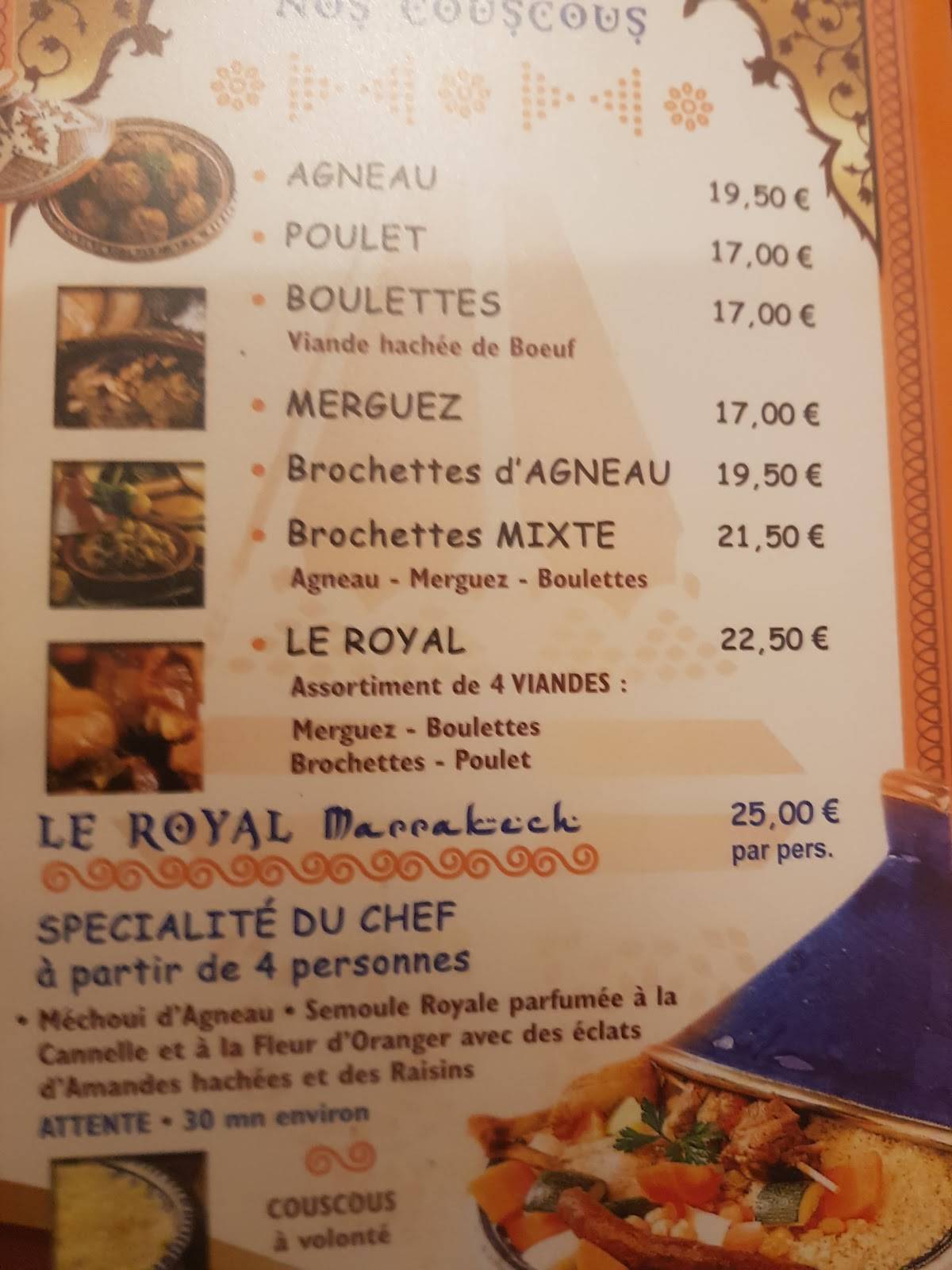 Menu au Le Marrakech restaurant, Annecy