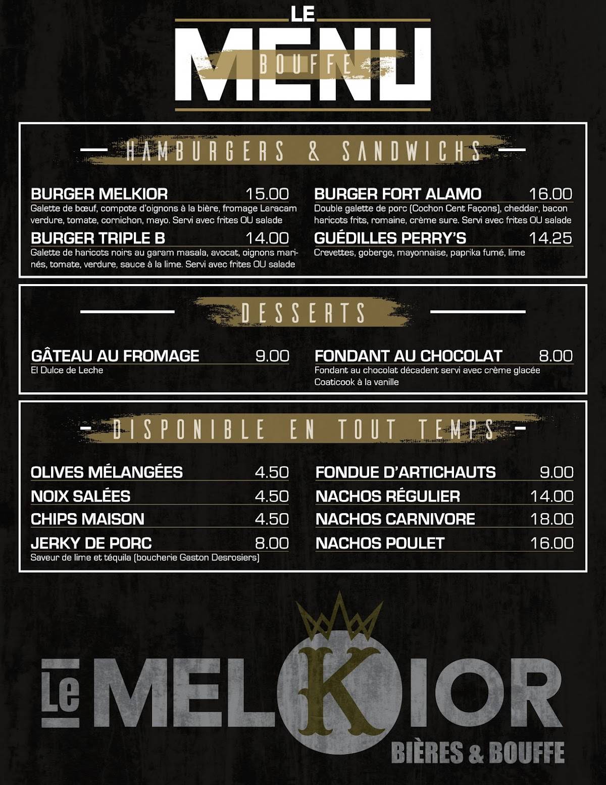 Carta de Le Melkior - Bar à Bières, Joliette