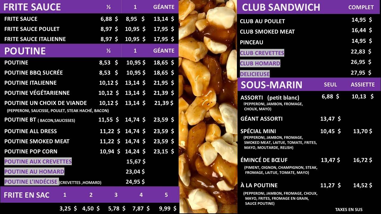Menu at Le Mini fast food, Matane