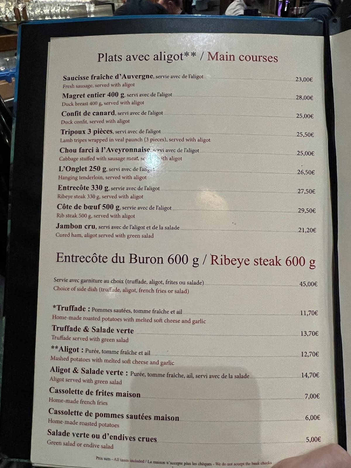 Menu au Restaurant Le Plomb du Cantal, Paris, 3 Rue de la Gaité