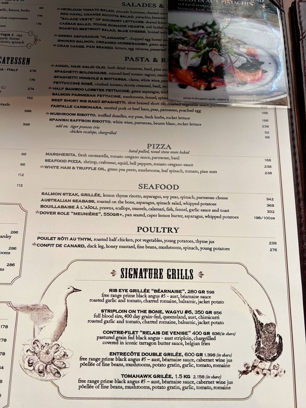 Menu at Le Quartier restaurant, South Jakarta