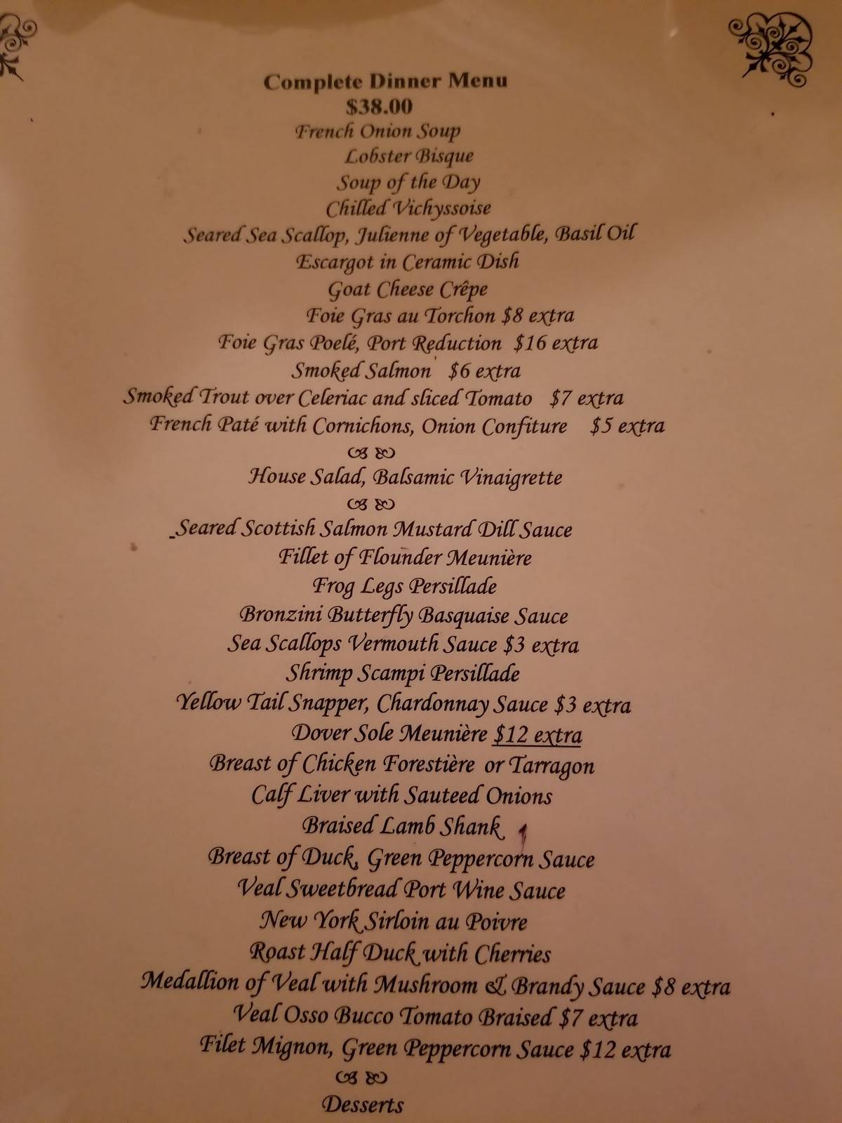 Menu at Le Rivage pub & bar, Boca Raton