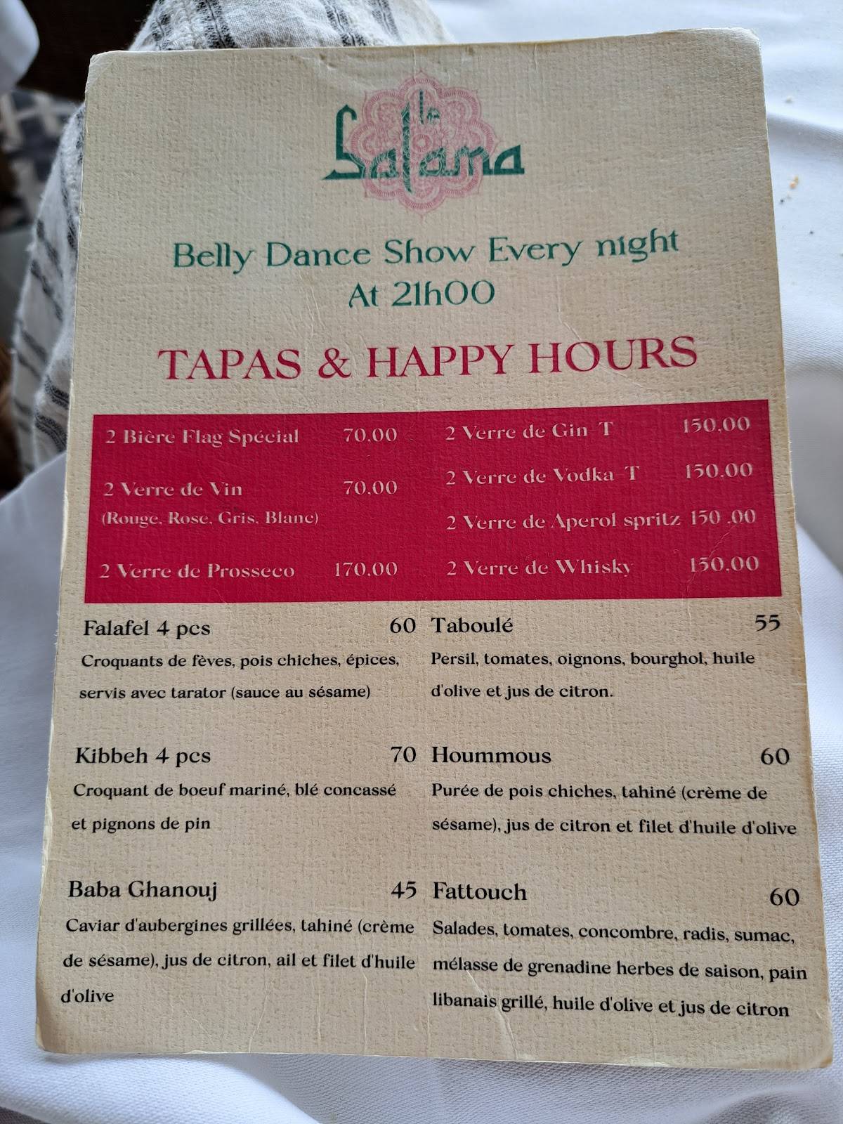 Speisekarte von Le Salama Moroccan Soul Food pub & Bar, Marrakesch