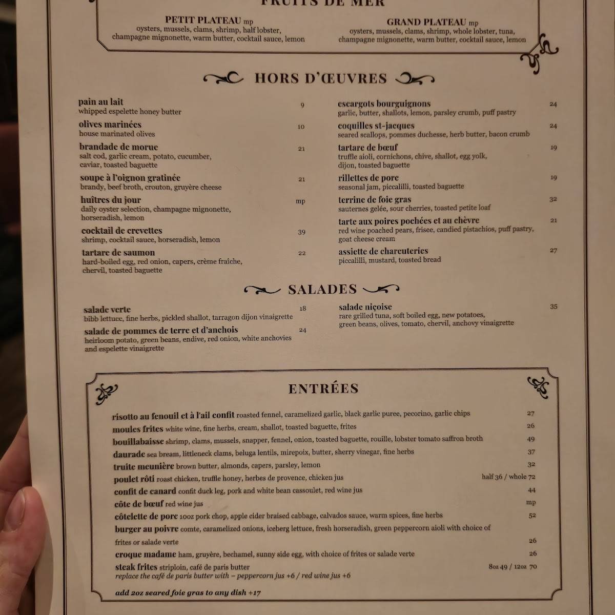 Menu at Le Sélect Bistro restaurant, Toronto