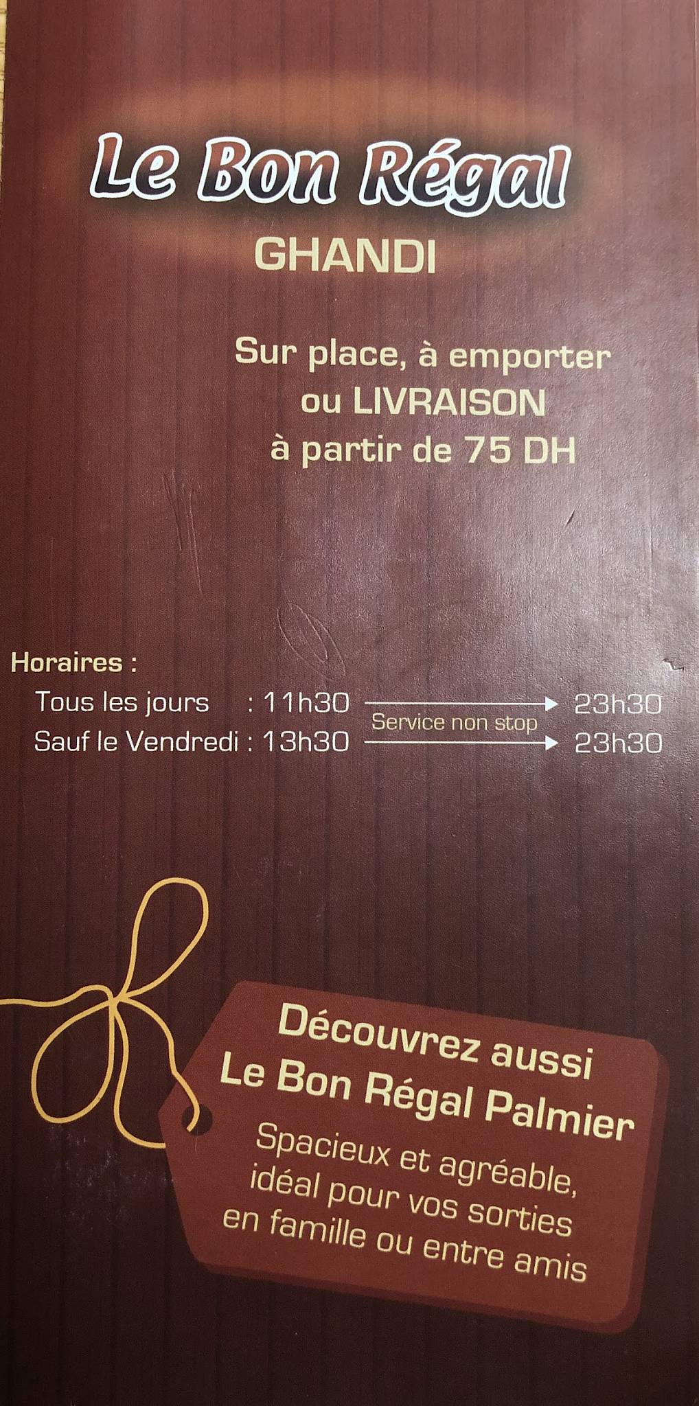 Menu au Le bon régal Ghandi restaurant, Casablanca, 184 Bd Ghandi