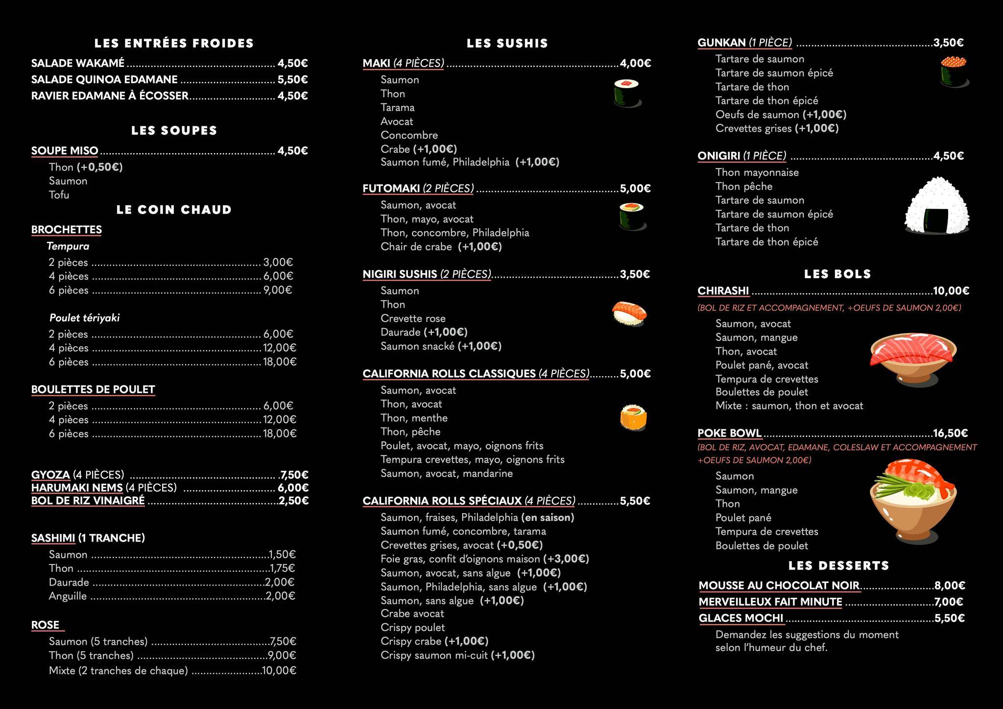 Menu au Le passionné du sushi, Gerpinnes