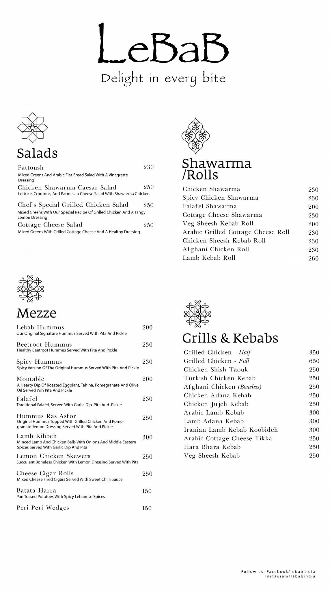 Menu at LeBaB, Gurugram