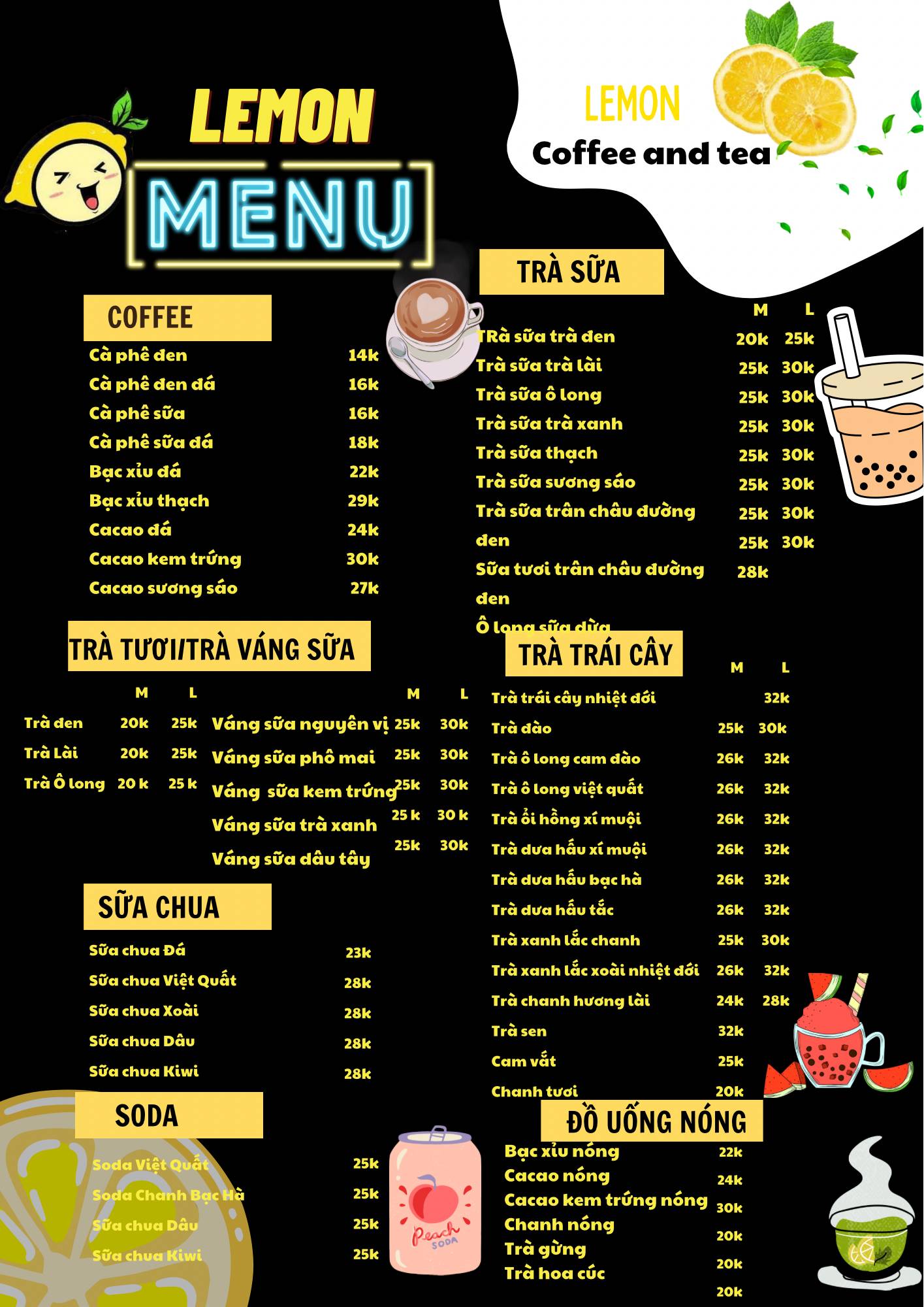 Menu at Lemon Coffee & Tea Quy Nhơn, Qui Nhơn