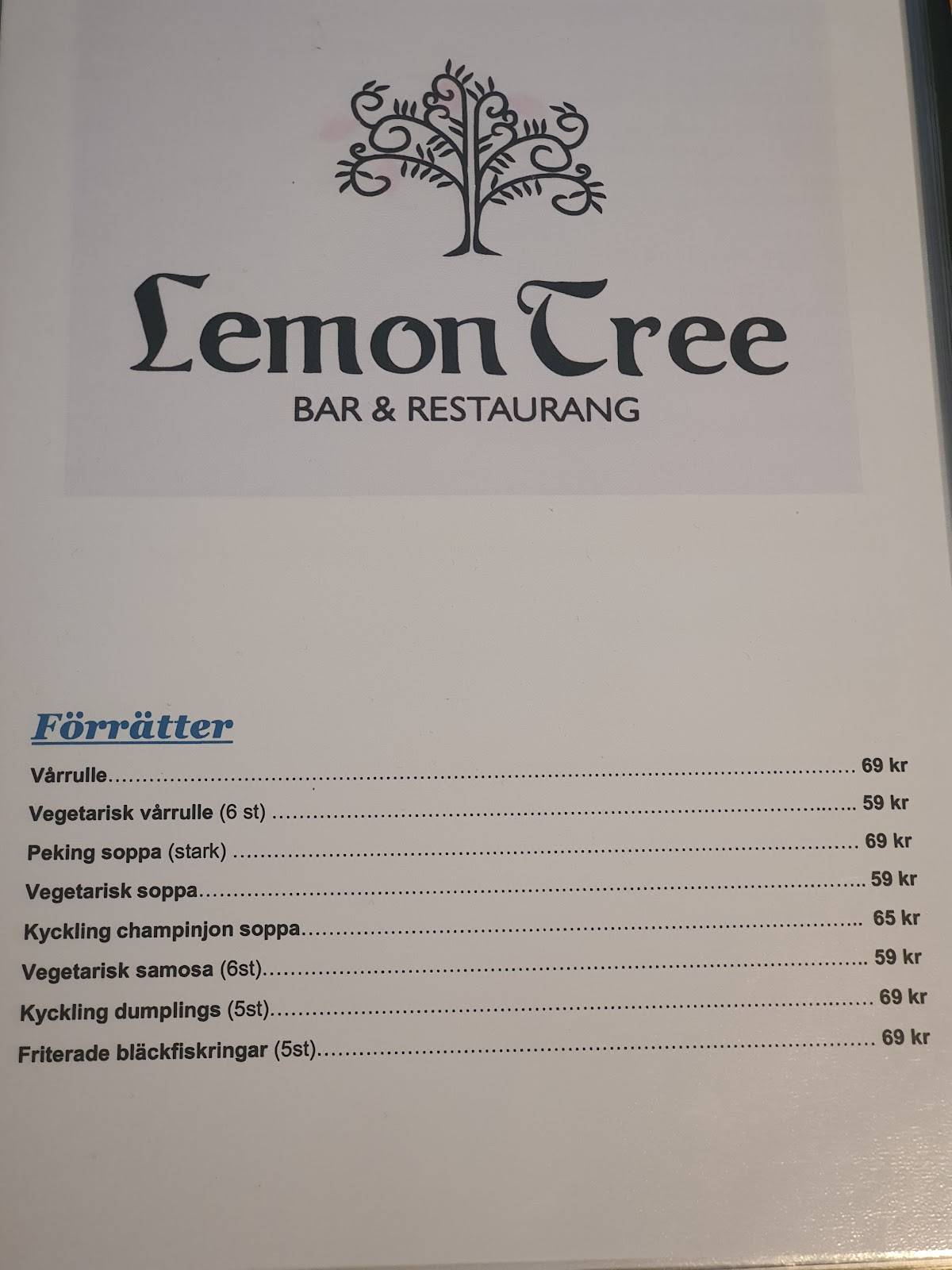Carta de Lemon Tree Bar & Restaurang, Piteå