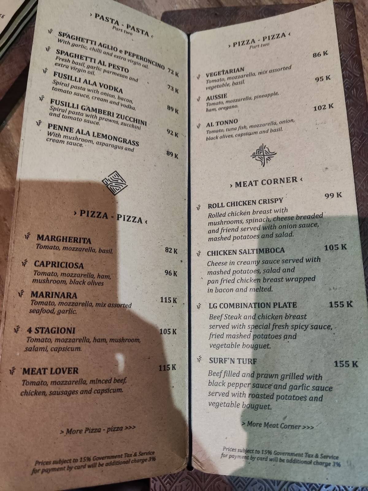 Menu at Lemongrass restaurant, Lembongan