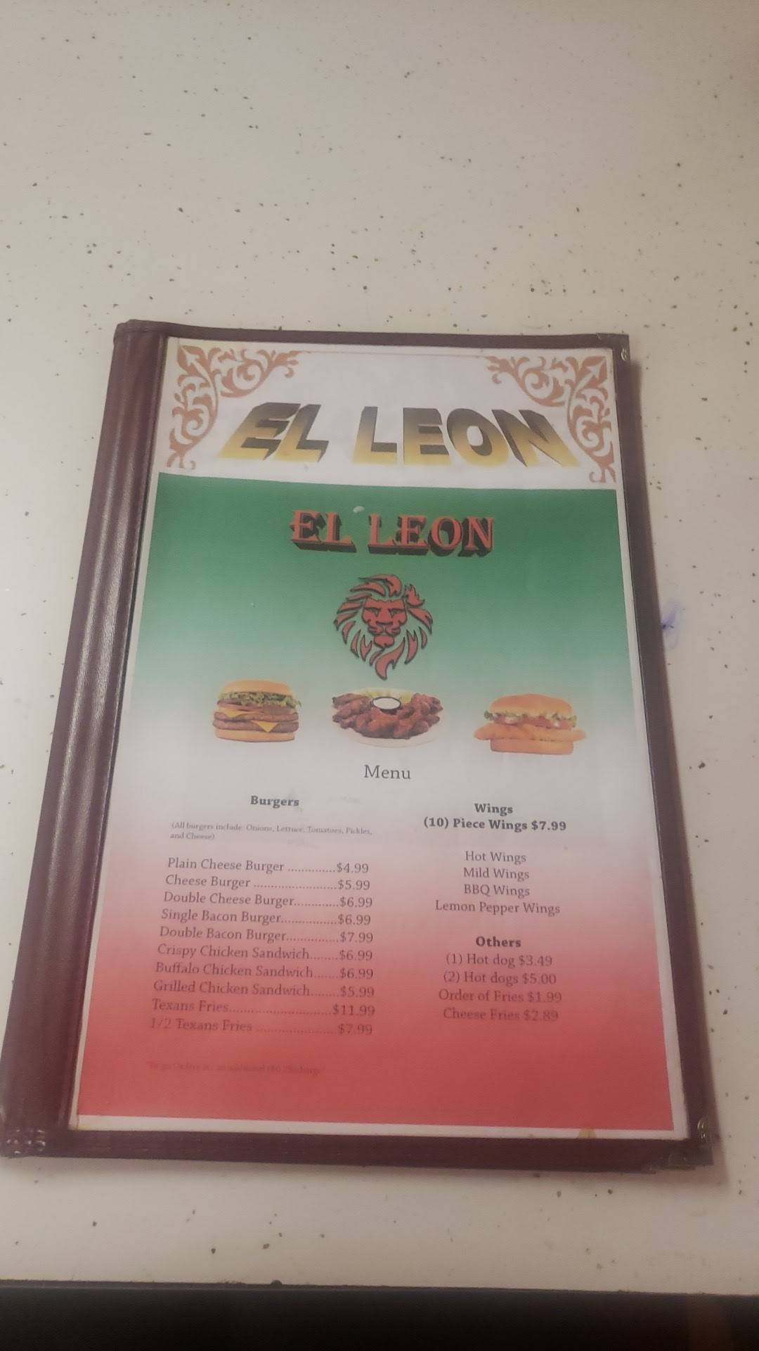 Menu at Leon Mexican Restaurant, Arlington