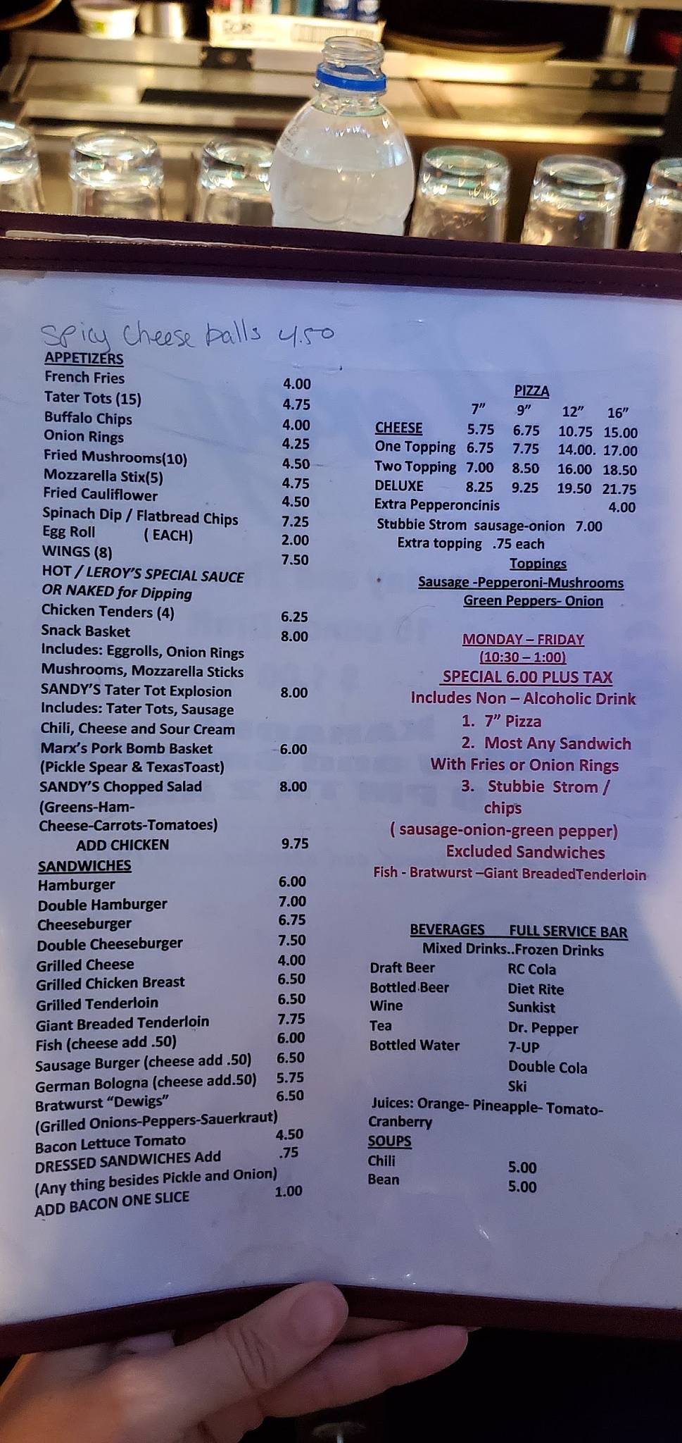 Menu at Leroy's Tavern pub & bar, Evansville