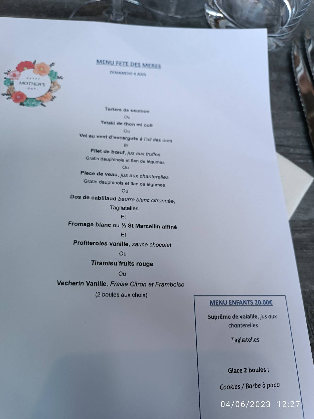 Menu au Les Terrasses du Lac restaurant, Saint-Didier-de-la-Tour