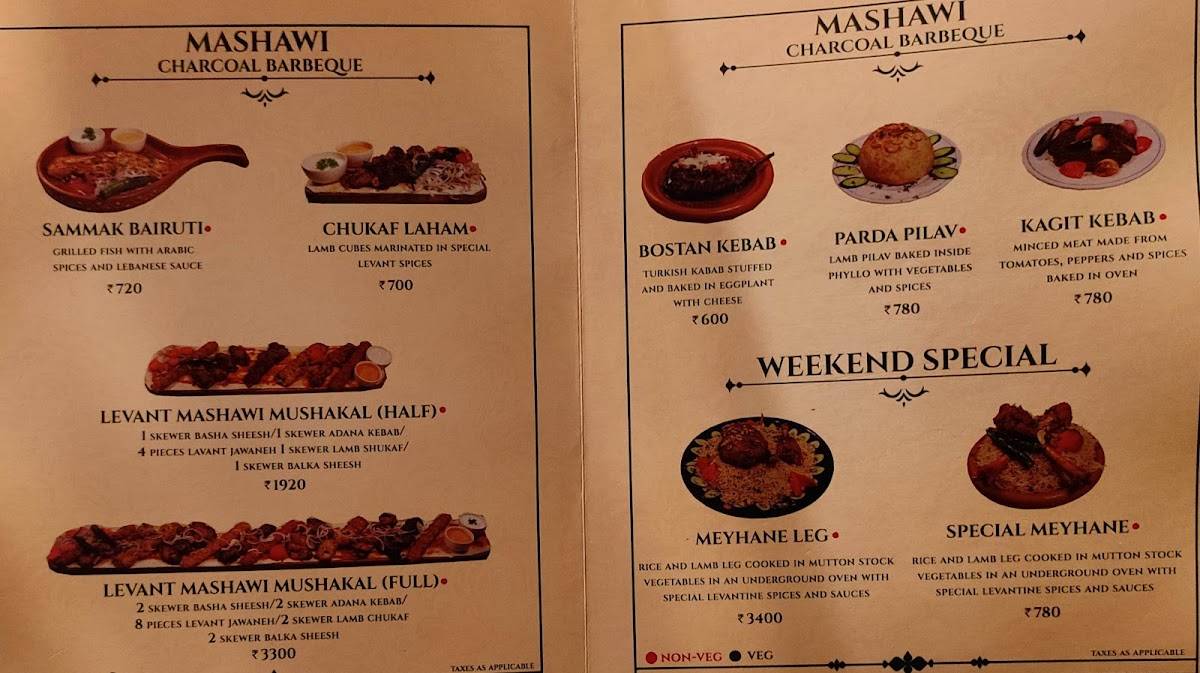 Menu at Levant Turkish Restaurant, Hyderabad